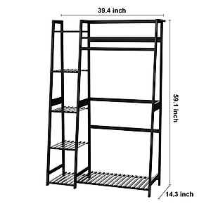 WTZ Clothes Rack for Hanging Clothes, Bamboo Garment Rack Heavy Duty Clothing Rack with Shelves for Living Room, Bedroom, Entryway, Bathroom (CR-538 White)
