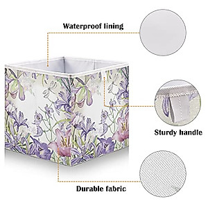 ALAZA Collapsible Storage Cubes Organizer,Purple Floral Storage Containers Closet Shelf Organizer with Handles for Home Office