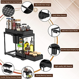 GAOLINE 2 Pack 2 Tier Under Sink Organizers and Storage,Under Bathroom Cabinet Organizer with Hooks Hanging Cup, Double Sliding Drawers Cabinet Basket Organizer for Bathroom, Up to 14.5 inches High