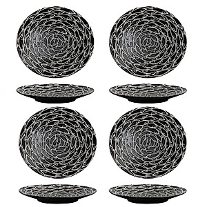 MAXLYA Bone China Plate, Japanese Set Tableware Straw Hat Western Food Plate Creative Embossed Fish Plate Pasta Plate Dessert Plate, Stackable & Dishwasher Safe (Set of 4/8'')
