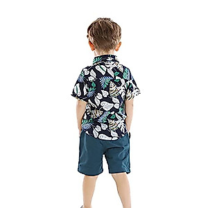 JunNeng Toddler Baby Boy Shorts Sets Hawaiian Outfit,Infant Kid Leave Floral Short Sleeve Shirt Top+shorts Suits Dark Blue