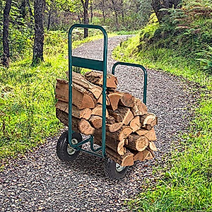 Livebest Firewood Log Cart Carrier Rolling Wood Mover Hauler Fire Rack Storage Holder Backyard Patio Garden, Green