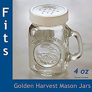 Plastic Lids with 12-Holes for Golden Harvest 4-Ounce Salt Pepper Shaker Mason Jars 48-400 2" Diameter (White; 6-Pack)