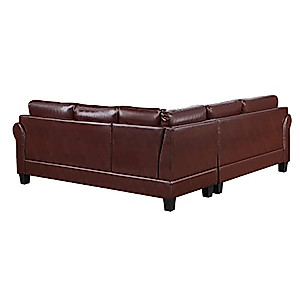 DHHU Mid-Century Sectional Corner Sofa L-Shape Scroll Arms & Rivet Ornament for Large Space Dorm, Living Room Apartment Office Furniture, Brown Couch