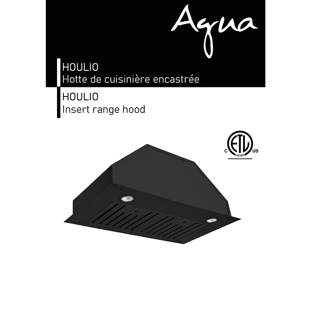 Agua Canada 30" Built-In/Insert Range Hood, 650 CFM, LED Lights, Baffle Filters (Black)