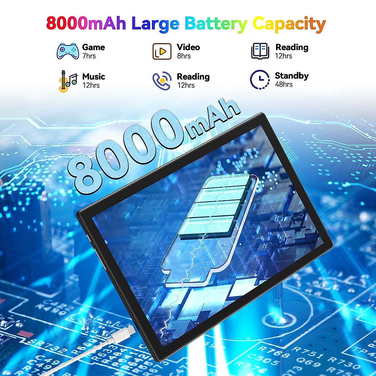 Newest 2024 Android 13 Tablet, 128GB+16(8+8 Expand)GB/512GB Expandable, Octa-Core Tablet with 5G WiFi, 8000mAh Battery, 10.1 inch Tablet with 21MP Camera, Tablet with Keyboard, Bluetooth, Mouse, Case.