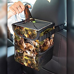 RODAILYCAY Car Garbage Bin with Lid, Waterproof Car Trash Can Center Console, Girl Kissing Her Dog in Forest Auto Dustbin Garbage Organizer, Vehicle Trash Can for Car