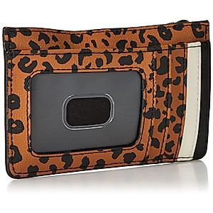 Fossil Women's Logan Faux Leather Wallet Slim Minimalist Zip Card Case with Keychain, Cheetah (Model: SL6356989)