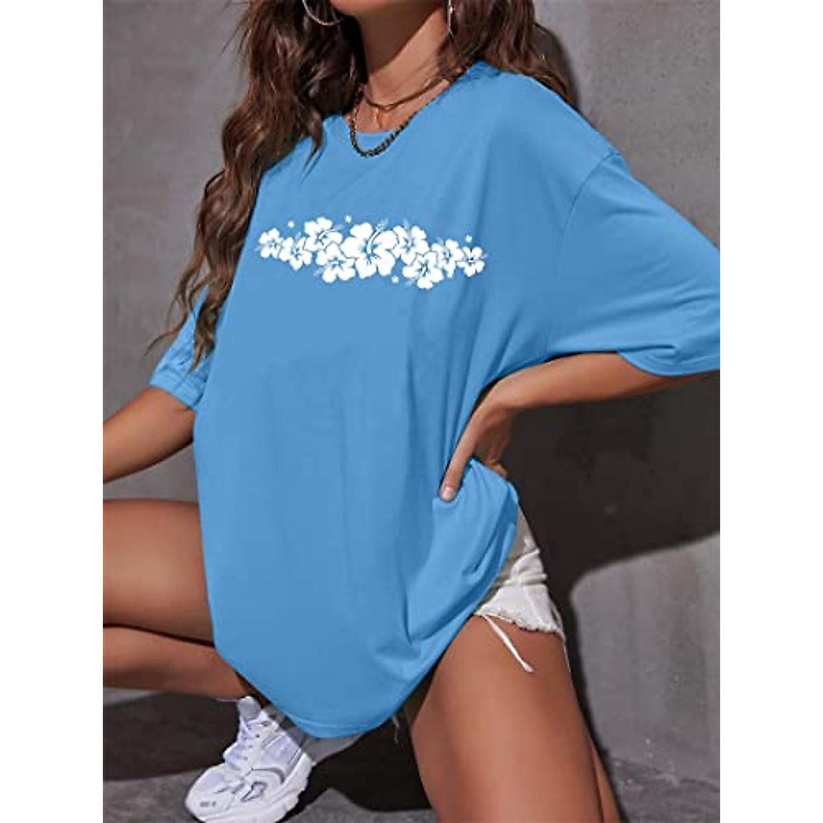 Hawaiian Flower Shirt Women Oversized Hawaii Tshirt Hibiscus Flower Tshirt Beach Shirt Summer Vacation Loose Tops