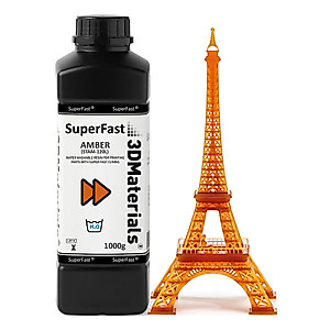 SuperFast 4K 3D Printer Resin Water Washable, 50um Print in 0.6 sec, Made in Korea by 3DMaterials (1000g, Amber)
