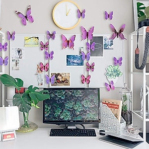 48 PCS Removable 3D Butterfly Wall Stickers Decals DIY Wall Art Decor Home Wall Decoration Sticker Mural for Kids Girls Children Bedroom Living Room Background Nursery (Purple)