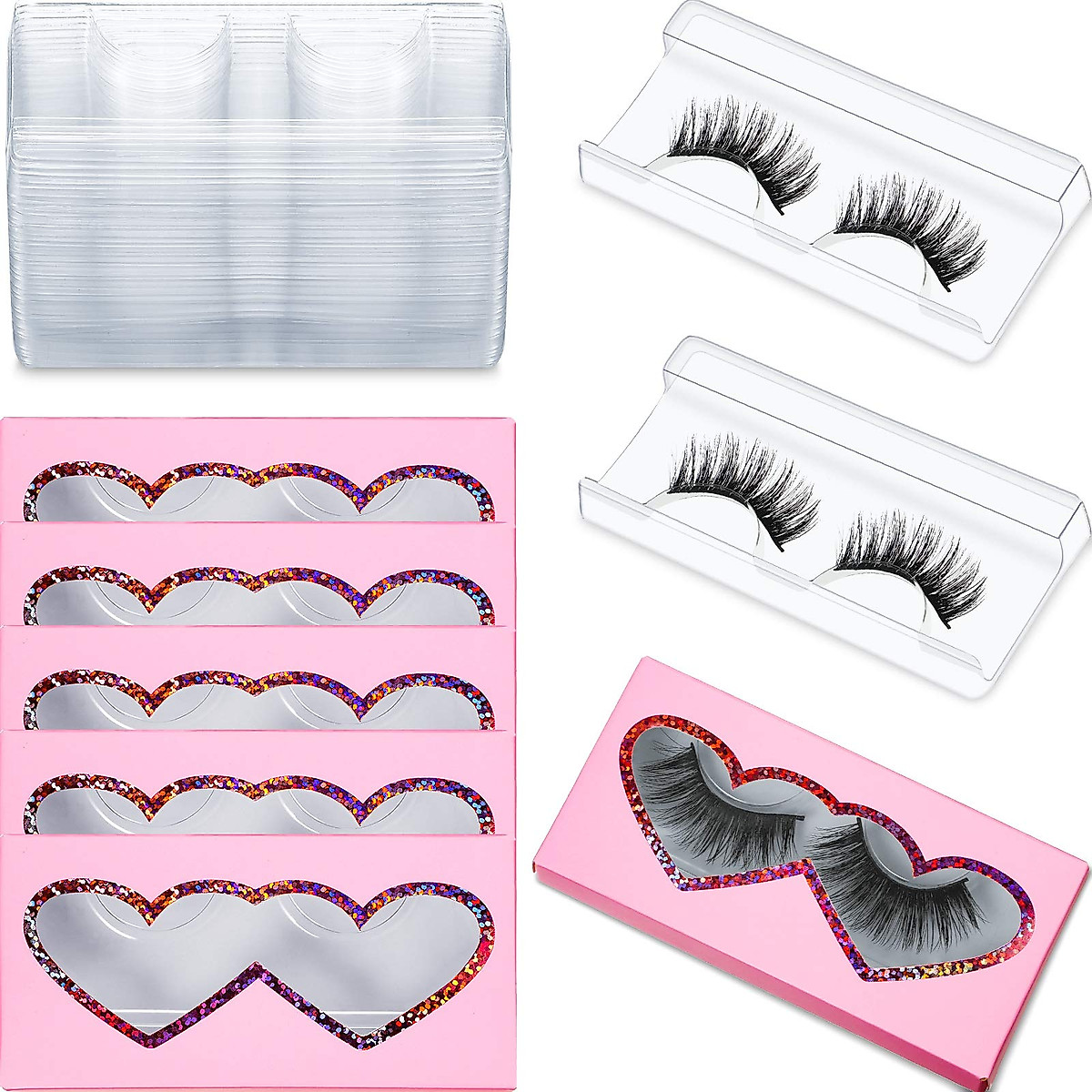 Maitys 60 Pieces Empty Eyelashes Packaging Box and Tray 30 Pieces Empty Eyelash Boxes Pink Lash Packaging Case with 30 Pieces Empty Eyelash Tray False Eyelashes Storage Container