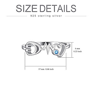 LONAGO Stethoscope Ring for Nurse Doctor Medical Student 925 Sterling Silver Nursing Stacking Ring Graduation Birthday Gift (6, cubic-zirconia)