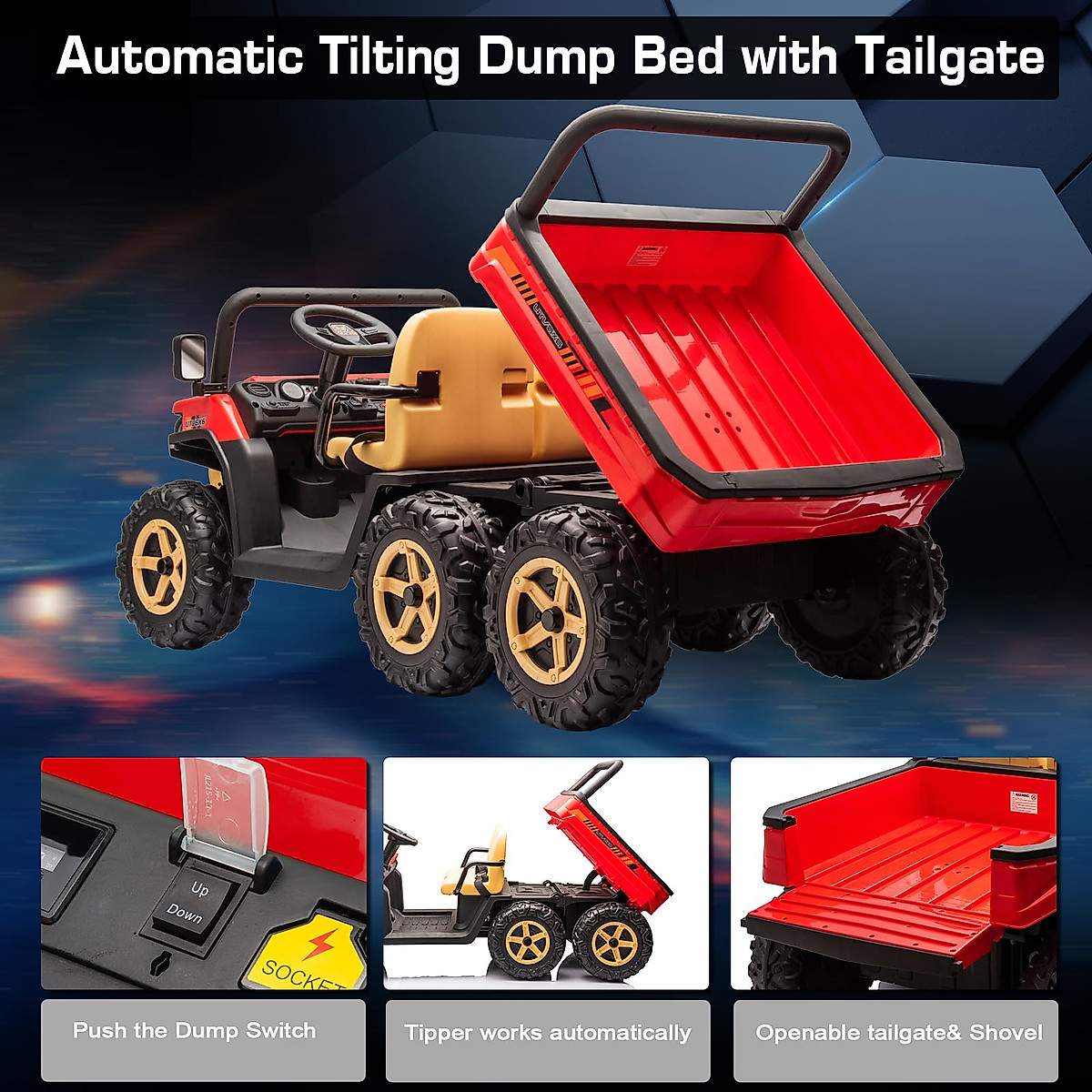 Nitoess 2 Seater 24V Kid Dump Truck with Remote Control Electric Utility Vehicles UTV 2WD/4WD Battery Powered 6 Wheeler,Ride on Car Kids Ride On Dump Truck,EVA Tire,Red