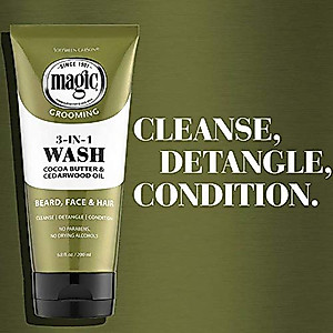 Softsheen-Carson Magic Beard Wash 3 in 1 Cleanses and Conditions for Face, Beard and Hair, with Cocoa and Shea Butters, 6.8 fl oz