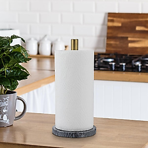 MyGift Modern Brass Paper Towel Holder for Counter with Black Marble Base, Kitchen Paper Towel Stand Holder for Standard and Large Size Rolls