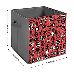 African Adinkra Pattern Storage Bin Foldable Cube Closet Organizer Square Baskets Box with Dual Handles
