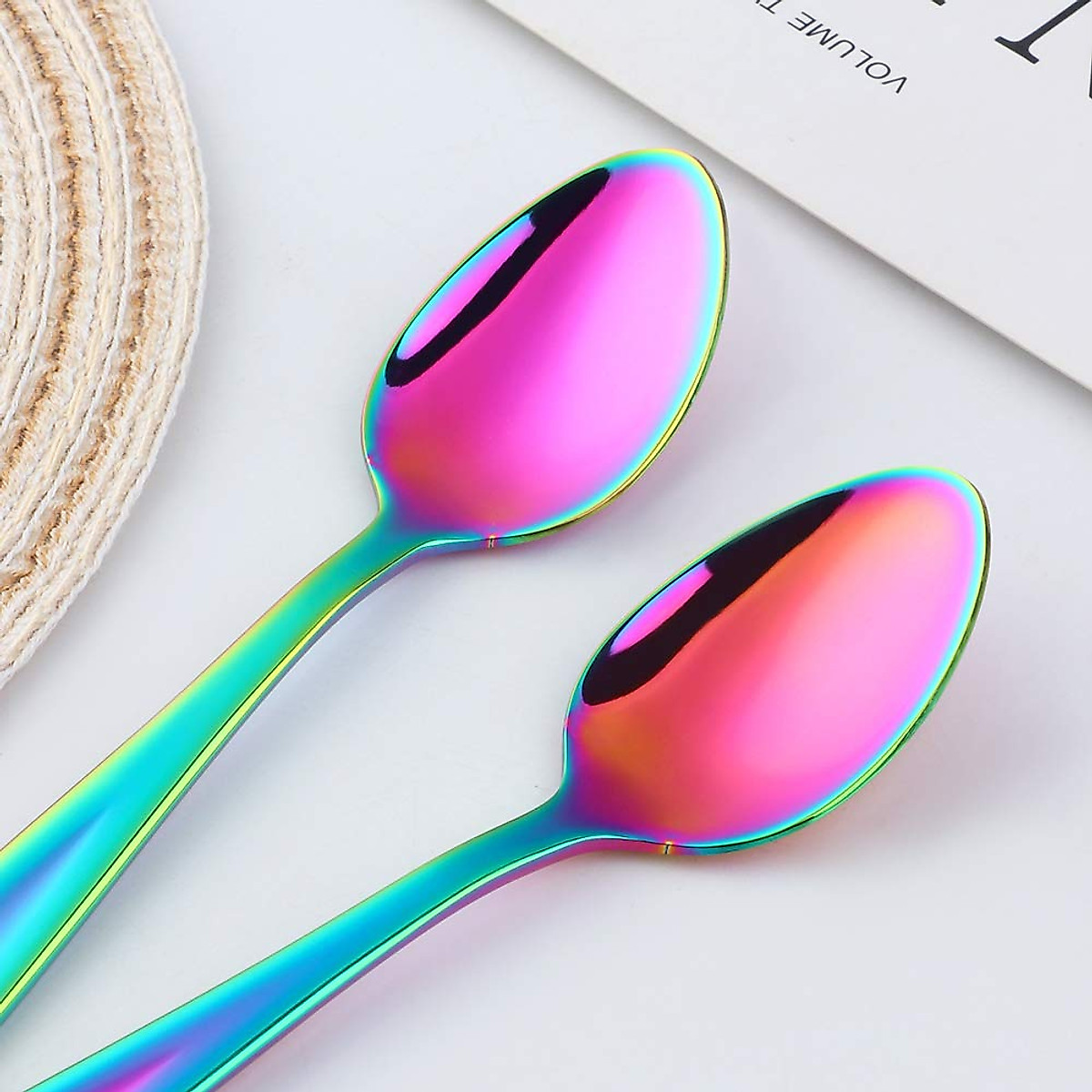 12 Pieces Demitasse Espresso Spoons, Baikai Mini Coffee Spoon,18/10 Stainless Steel Teaspoons Set of 12, 5.5 Inch (Rainbow)