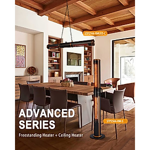 Star Patio Electric Patio Heater, Hanging Patio Heater, Ceiling Outdoor Heater with Remote, 750/1500W Infrared Heater with Cylinder Shape, Sectional & Silent Heating, IP54 Waterproof, STP2566-RMLED-C