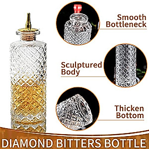 Suprobarware Bitters Bottle - Diamond Bitter Bottle for Cocktail, 5.8oz / 170ml, Glass Dashes Bottle with Zinc Alloy Dasher Top - NKJP0001