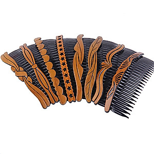 8Pcs Plastic Wood Grain Hollow Hair Side Combs Retro Hair Comb Pin Clips Headdress with Teeth for Lady Women Girls Hair Styling Accessories[comb size (L*W): 13.5x4.8cm/5.3x1.78inch ]