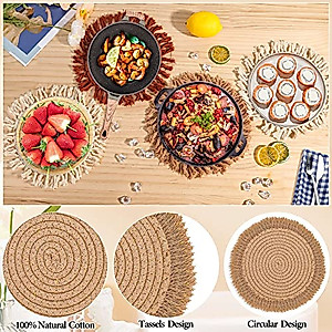 13 Inch Round Cotton Placemat Set of 4 Boho Placemats Table Mats Woven Mandala Tassels Washable Table Placemats for Kitchen Dining Weddings Home Farmhouse Decoration Heat Resistant Circle Place Mat