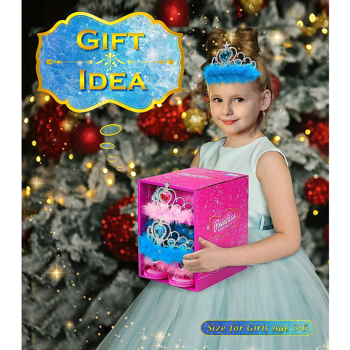 BIBUTY Kids Princess Dress Up Clothes for Little Girls, Pretend Play & Dress Up Costume Set for 3-6 Toddler Little Girls (Pink/Blue)