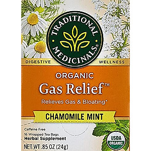 Traditional Medicinals Organic Gas Relief Chamomile Mint Herbal Tea, Relieves Gas & Bloating, (Pack of 1) - 16 Tea Bags