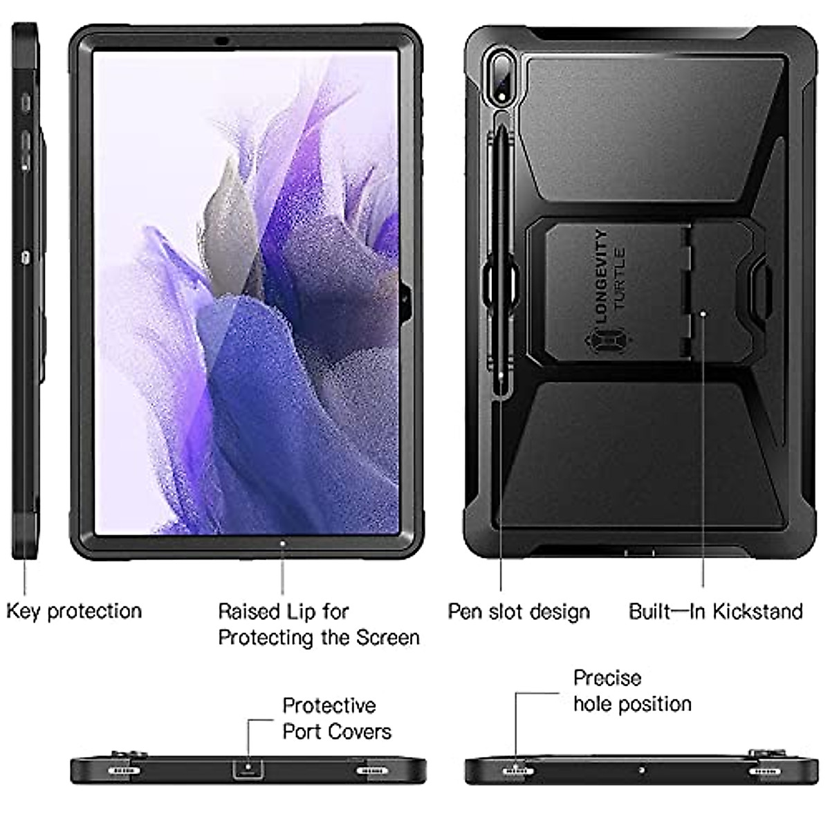 ZtotopCases for Samsung Galaxy Tab S7 FE/S8 Plus/S7 Plus Case,Built-in Screen Protector/S Pen Holder,12.4" Full-Body Heavy Duty Protective Cover for Galaxy Tablet S7 FE 5G 2021/S8+ 2022/S7+ 2020,Black