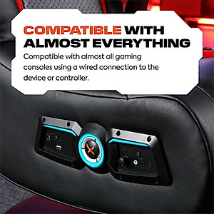 X Rocker Vibe 2.1 Bluetooth Pedestal Gaming Chair, with Wireless Audio, 2 Speakers, Subwoofer, Foldable, Padded Armrest, 5125401, 24" x 42" x 33.2", Black and Red