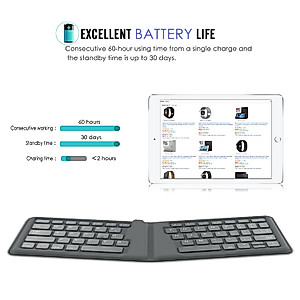 MoKo Foldable Bluetooth Keyboard, Ultra-Slim Portable Wireless Keyboard Rechargable Fit iPad iPhone, Folding Bluetooth Keyboard Compatible with iOS Android Windows Tablet Smartphone Laptop, Gray
