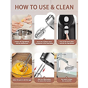 Hand Mixer Electric 5-Speed Handheld Kitchen Mixer for Cake, Egg White, Yeast Dough, Include 5 Stainless Steel Accessories, (2 Beaters, 2 Dough Hooks & 1 Whisk), with Eject/ Turbo Function, 450W Peak