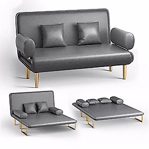 CIZIG Futon Sofa Bed,74.8" L Convertible Sleeper Sofa with Tapered Steal Leg,Adjustable Back Rest Couch,Loveseat Sofa Bed, Small Leather Twin Sofa for Living Room,Bedroom,Movie Night,Grey