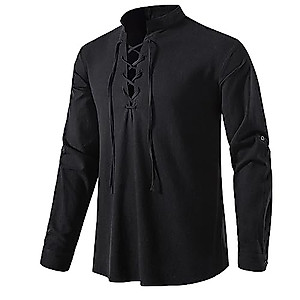 ATTBEA Mens Pirate Renaissance Costume Pirate Shirt Long Sleeves Medieval Viking Gothic Celtic Pirate Vest for Unisex Halloween Costume