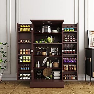 Jehiatek 47” Kitchen Pantry Cabinet, Freestanding Kitchen Storage Cabinets with Doors & Adjustable Shelves, Buffet Cupboards Sideboard for Kitchen, Living Room and Dinning Room