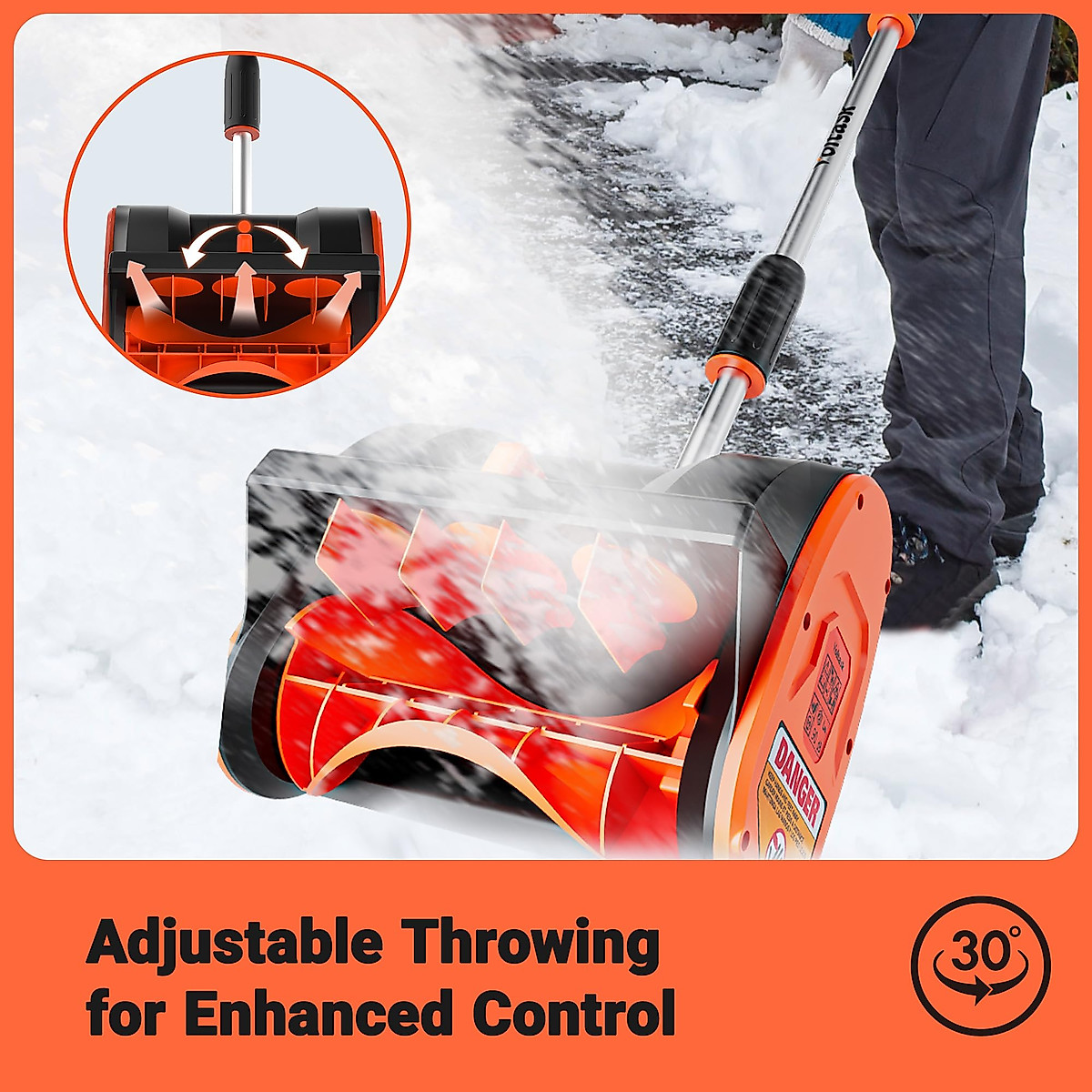 VOLTASK Cordless Snow Shovel, 24V | 12-Inch Cordless Snow Blower, Battery Snow Blower with Directional Plate & Adjustable Front Handle (4-Ah Battery & Quick Charger Included)