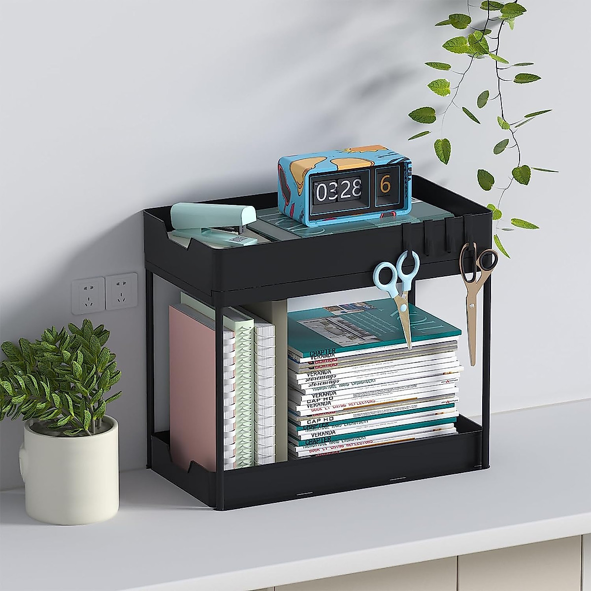 Black 2 Pack Under Sink Organizers and Storage, 2-Tier Sliding Cabinet Basket Organizer Multi-Purpose Under Sink Organizers and Storage for Bathroom Kitchen 40 x 22 x 31CM