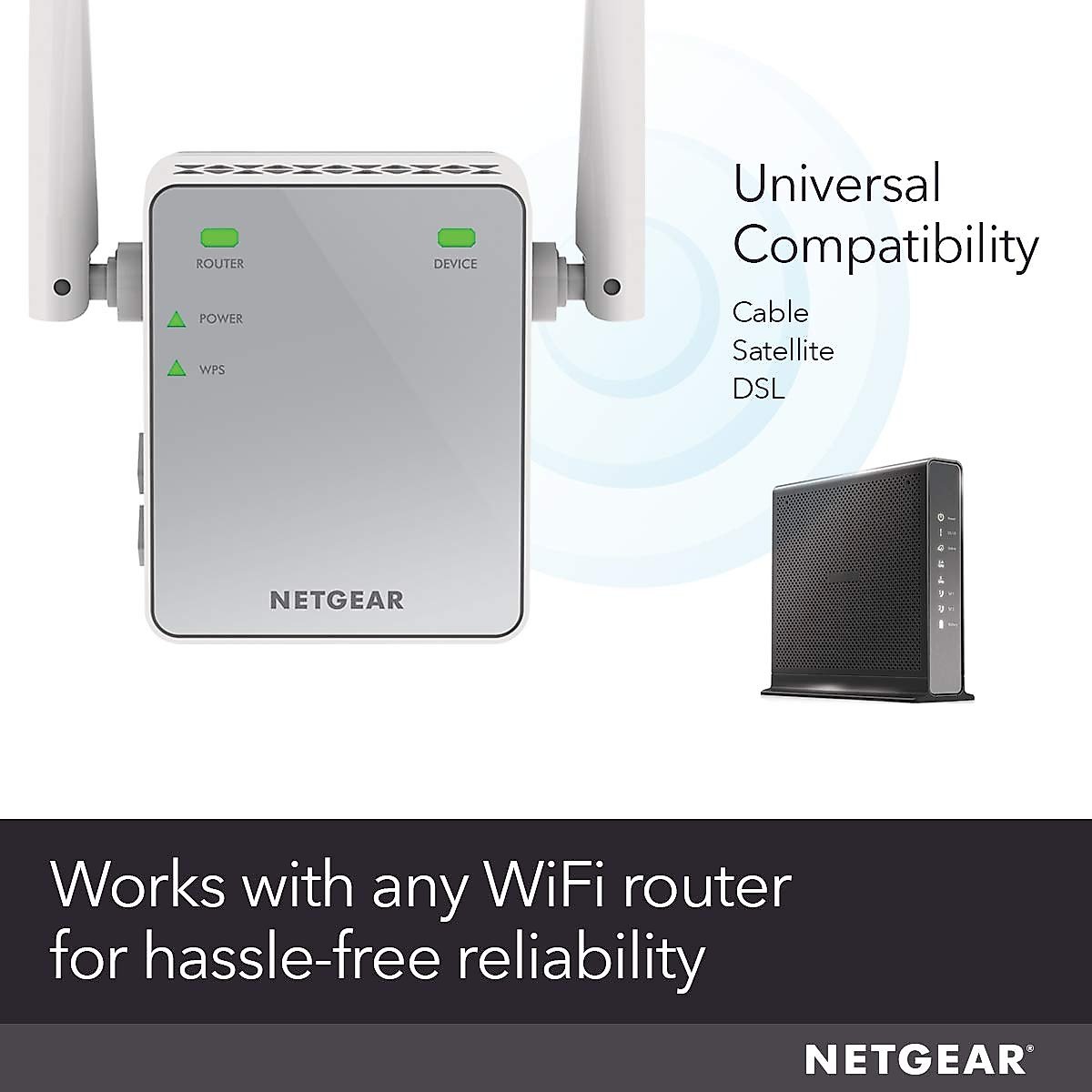 NETGEAR Wi-Fi Range Extender EX2700 - Coverage Up to 800 Sq Ft and 10 devices with N300 Wireless Signal Booster & Repeater (Up to 300Mbps Speed), and Compact Wall Plug Design