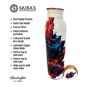 SAIRAs, 100percent PURE COPPER WATER BOTTLE LARGE 32 OZBoost Your Health Handcrafted To PerfectionKeep Hydrated Ayurvedic Water BottleLeak Proof Design, WHITE