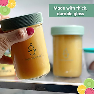 Sage Spoonfuls Glass Baby Food Containers with Lids - 9 Pack, 8 oz Glass Baby Food Jars, Freezer Storage, Durable & Leakproof, Reusable Glass Baby Food Containers, Microwave & Dishwasher Friendly