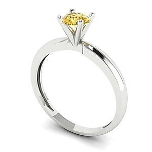 Clara Pucci 0.50ct Round Cut Solitaire Yellow Simulated Diamond Engagement Bridal Promise Anniversary Ring in 18K White Gold Size 9.25