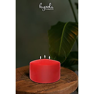 HYOOLA Red Three Wick Large Candle - 6 x 3 Inch - Unscented Big Pillar Candles - 62 Hour - European Made