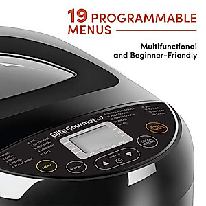 Elite Gourmet EBM-8103B Maxi-Matic Automatic Digital Programmable Bread Maker, 3 Loaf Sizes, 19 Menu Functions, Bake Fresh Bread, Black