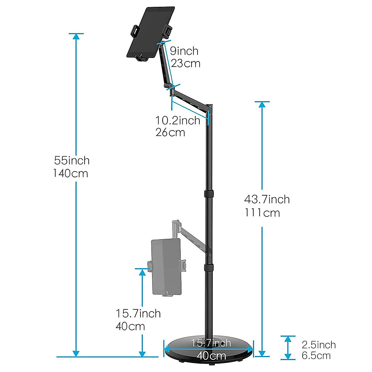 Smatree Tablet Floor Stand, 360 Degree Rotating with Height Adjustable Stand Compatible with 9-13 inch Ipad Pro/Air/Mini 2024, 12.4-11 inch Samsung Galaxy Tab S10/S9/S8, Surface Pro 11, eBook Reader
