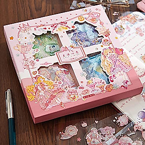 EAMOTOL Kawaii PET Animel Girl Journaling Stickers Kit - 100 Sheets Sweet Supplies Scrapbooking Material Decorative Aesthetics Sticker for Journal Scrapbook Planners Laptop Dairy Handbook DIY Crafts