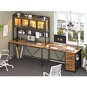 SEDETA L Shaped Gaming Desk with Drawers, L Shaped Computer Desk with Hutch and Storage Shelves, Gaming Desk with Pegboard, Led Lights, and Power Outlet, Home Office Desk, Corner Desk, Rustic Brown