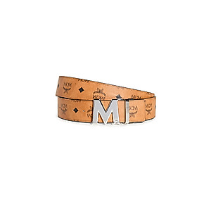 MCM Men's Claus Reversible Belt, Cognac, Tan, Graphic, Silver, One Size