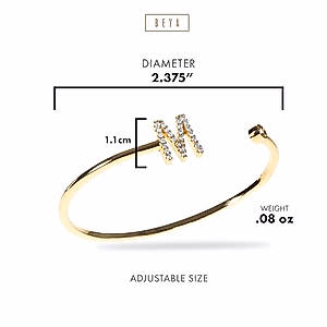 beya LUX Gold Bangle Bracelets for Women – Gold Initial Bracelet with Letter Charm – 18K Gold Plated Bracelets for Women – Chic and Dainty with Cubic Zirconia Stones - Letter C