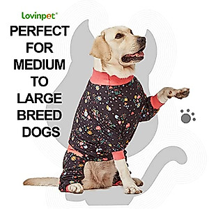 LovinPet Large/Big Dog Pajamas, Post Surgery Onesie for Large Breed Dogs, Reflective Stripe, Breatheable Stretch Jersey Knit, Nighttime Print Dog Jammies, Pet PJ's/Large
