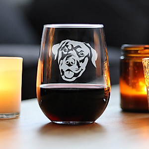 Happy Rottweiler - Stemless Wine Glass - Cute Rottweiler Themed Dog Gifts and Party Decor for Women and Men - Large Glasses